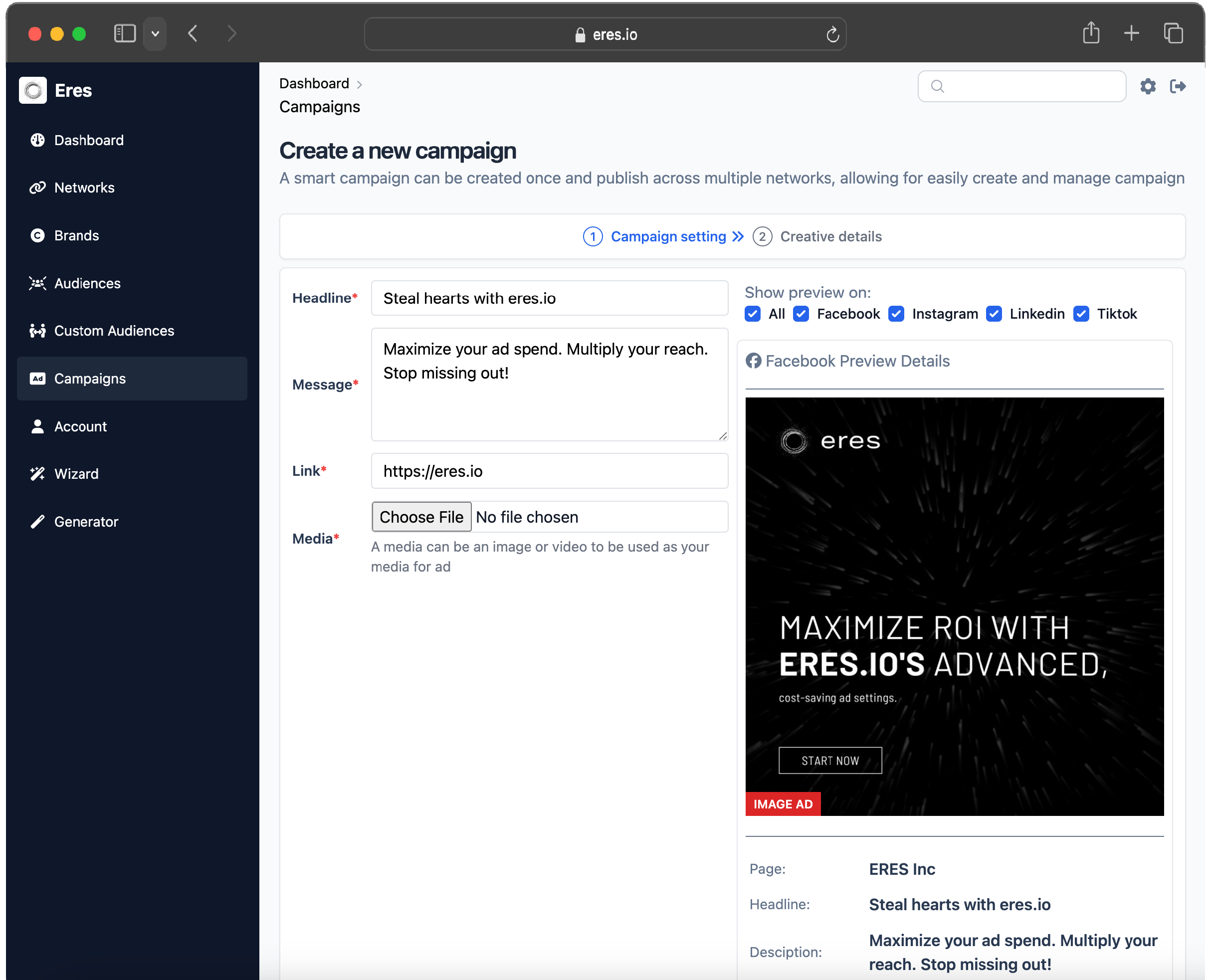 eres.io | All-in-one social network advertising.